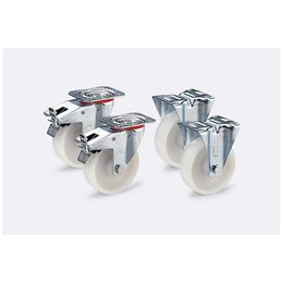 Wicke Polyamid-Rad, im Set, 2 Lenkrollen mit Doppelstopp, 2 Bockrollen, Gleitlager, Rad-Ø x Breite 80 x 35 mm