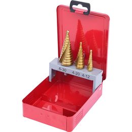 KS Tools HSS TiN Stufenbohrer-Satz, Stahlblechkassette, 3 Teile, 4 - 30 mm