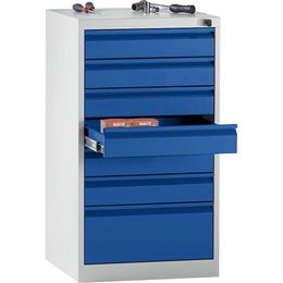 eurokraft basic Schubladenschrank, Stahl, HxBxT 900 x 500 x 500 mm, 7 Schubladen, Schubladen enzianblau
