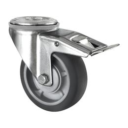 eurokraft basic TPE-Reifen auf PP-Felge, ab 2 Stk, Rad-Ø x Breite 100 x 32 mm, Rückenloch, Lenkrolle mit Doppelstopp