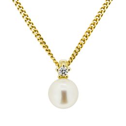 OROLINO Anhänger mit Kette 585/- Gelbgold Brillant + Perle