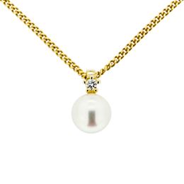 OROLINO Halskette 585 Gold mit Brillant 0,03ct. + Perle wei&szlig; 6,5-7mm