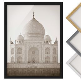 Bild mit Rahmen Taj Mahal - gerahmte Wandbilder Print Orientalisch Skyline Stadt Wohnzimmer Schlafzimmer Bad Badezimmer K&uuml;che Flur Esszimmer Beige