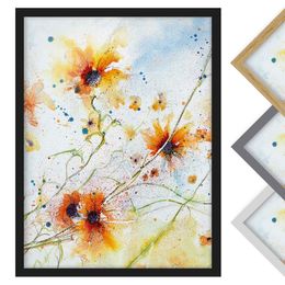 Bilderwelten Bild mit Rahmen Painted Flowers - gerahmte Wandbilder Print Blumen Floral Kunstdruck Aquarell Wohnzimmer Schlafzimmer Bad Badezimmer K&uuml;che Flur