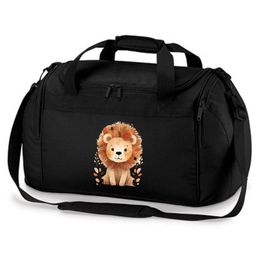 Mein Zwergenland Sporttasche für Kinder in der Farbe Schwarz 26L mit Löwe mit Blätter Motiv