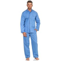 Normann Pyjama Klassischer Herren Pyjama gewebt mit durchknöpfbarem Oberteil