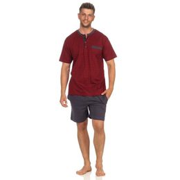 Normann Pyjama Herren Shorty Schlafanzug kurzarm mit Hals-Knopfleiste in Karo Optik