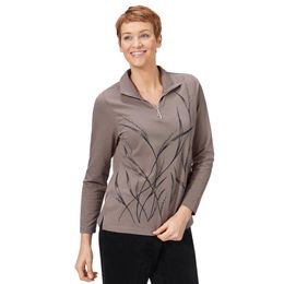 Langarm-Poloshirt Classic Basics "Winter-Shirt" Gr. 54, grau (taupe, gemustert) Damen Shirts Jersey