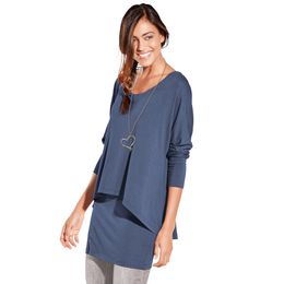 Rundhalsshirt Heine "Rundhals-Shirt" Gr. 48, blau (jeansblau) Damen Shirts Jersey