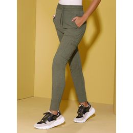 CRÉATION L Jogger Pants CREATION L Gr. 22, Kurzgrößen, grün (khaki, gemustert) Damen Hosen Joggpants Track Pants