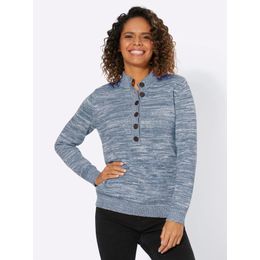 Strickpullover Casual Looks "Pullover" Gr. 54, blau (rauchblau, ecru, meliert) Damen Pullover Rollkragenpullover