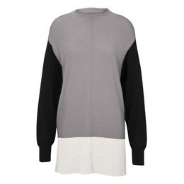 Strickpullover Heine "Pullover" Gr. 36/38, grau (grau, schwarz) Damen Pullover Rollkragenpullover