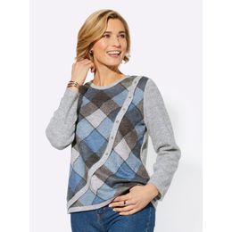 Langarmshirt Classic Basics "Winter-Shirt" Gr. 48, blau (mittelblau, steingrau, bedruckt) Damen Shirts Jersey