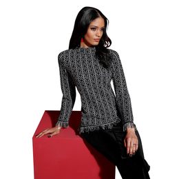 Strickpullover Casual Looks "Pullover" Gr. 50, beige (schwarz, ecru, gemustert) Damen Pullover Rollkragenpullover