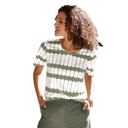 Kurzarmshirt Casual Looks "Shirt" Gr. 48, grün (khaki, ecru, bedruckt) Damen Shirts V-Shirts