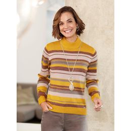 Strickpullover Casual Looks "Pullover" Gr. 50, bunt (ocker, puder, geringelt) Damen Pullover Rollkragenpullover