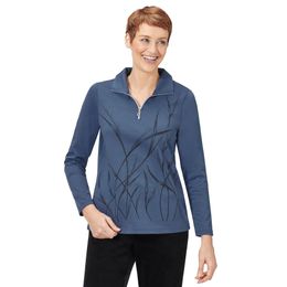 Langarm-Poloshirt Classic Basics "Winter-Shirt" Gr. 54, blau (bleu, gemustert) Damen Shirts Jersey