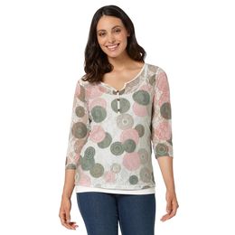 Spitzenshirt Inspirationen "Shirt + Shirttop" Gr. 54, bunt (rosenquarz, khaki, bedruckt) Damen Shirts Jersey