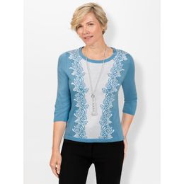 3/4 Arm-Pullover CLASSIC "Pullover" Gr. 42, blau (aqua, ecru, gemustert) Damen Pullover