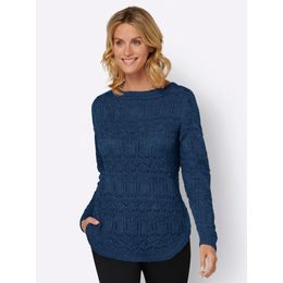 Ajourpullover Inspirationen "Ajour-Pullover" Gr. 36, blau (jeansblau) Damen Pullover Ajourpullover