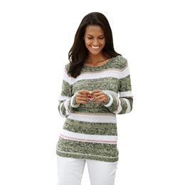 Strickpullover Casual Looks "Pullover" Gr. 52, grün (grün, ecru, gestreift) Damen Pullover