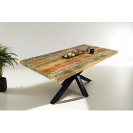 Esszimmertisch Mangoholz Bunt massiv Spider-Gestell schwarz Esstisch 200 x 100 cm LIBRO