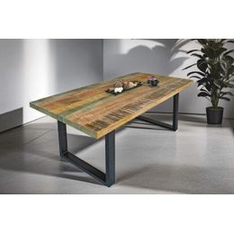 Esszimmertisch Mangoholz Bunt massiv U-Gestell schwarz Esstisch 200 x 100 cm LIBRO
