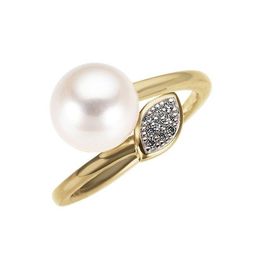 Firetti Perlenring Schmuck Geschenk Gold 333 Fingerring Damenring Perle, mit Süßwasserzuchtperle und Brillanten, gelb|goldfarben|weiß