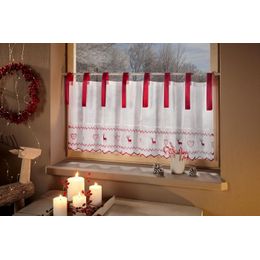 Scheibengardine Heart-Elk, Home Affaire, Bindebänder (1 St), transparent, Voile, mit Weihnachttlichen Motiven transparent, bestickt, Voile, rot|weiß