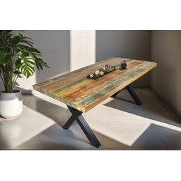Esszimmertisch Mangoholz Bunt massiv X-Gestell schwarz Esstisch 160 x 85 cm LIBRO