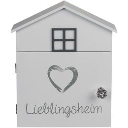Out of the Blue Lieblingsheim Schlüsselkasten Haus weiß/grau, bedruckt, 100 % Holz