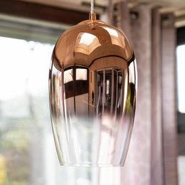 Deckenlampe Pendelleuchte Glas Wohnzimmer Esszimmer Höhenverstellbar E27 ohne Leuchtmittel, Kupfer - Paco Home
