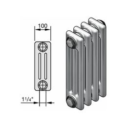 Charleston Completto Röhren-Heizkörper, integr. Ventil, 3 Säulen, bh 1500 x 100 x 184 mm, 4 Elemente - Zehnder