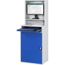 Rau Computer-Arbeitsstation, Monitorgehäuse, 2 Ausziehböden, Breite 650 mm, lichtgRau / enzianblau