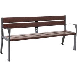PROCITY Sitzbank SILAOS® aus Recycling-Kunststoff, mit Rückenlehne, anthrazitgrau, braun, Standardarmlehnen, 5 Sitz- und Lehnenbohlen