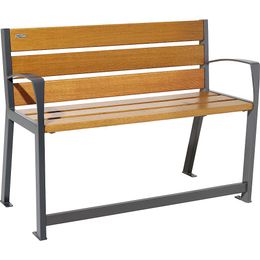 PROCITY Sitzbank SILAOS® aus Holz, mit Rückenlehne, für Senioren, Länge 1200 mm, anthrazitgrau, Eiche-Dekor hell