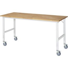 Rau Fahrbarer Arbeitstisch, Gestell 60 x 30 mm, Platten-BxT 2000 x 800 mm, Buche-Massivholzplatte