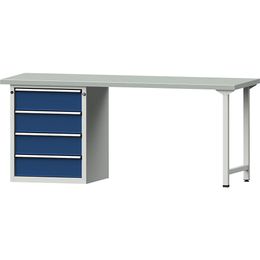 ANKE Werkbank, Gestellbauweise Serie V, 4 Schubladen, Stahlblechbelagplatte, Breite 2000 mm