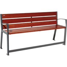 PROCITY Sitzbank SILAOS® aus Holz, mit Rückenlehne, für Senioren, Länge 1800 mm, anthrazitgrau, mahagoni