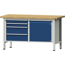 ANKE Werkbank, Gestellbauweise Serie V, 4 Schubladen, Tür 540 mm, Buche massiv, Vollauszug