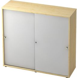 eurokraft pro Schiebetürenschrank, 2 Fachböden, Mitteltrennwand, Dekor Ahorn / alusilber