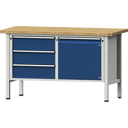 ANKE Werkbank, Gestellbauweise Serie V, 3 Schubladen, Tür 540 mm, Höhe 890 mm, Buche massiv