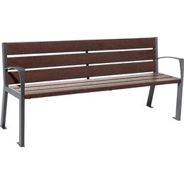 PROCITY Sitzbank SILAOS® aus Recycling-Kunststoff, mit Rückenlehne, anthrazitgrau, braun, Standardarmlehnen, 6 Sitz- und Lehnenbohlen