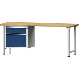 ANKE Werkbank, Gestellbauweise Serie V, 2 Schubladen, Buchemassivplatte, Breite 2000 mm