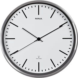 Maul Wanduhr Maulfly, Aluminium gebürstet, Ø 305 mm, Funkuhrwerk, weiß