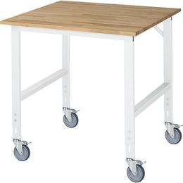 Rau Fahrbarer Arbeitstisch, Gestell 60 x 30 mm, Platten-BxT 1000 x 1000 mm, Buche-Massivholzplatte