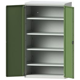 eurokraft pro Schwerlastschrank aus Stahl, 4 durchgehende Fachböden, lichtgrau/resedagrün