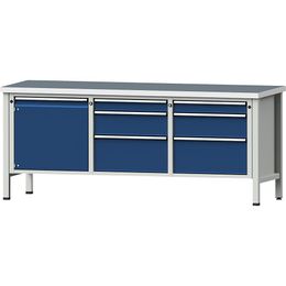 ANKE Werkbank, Gestellbauweise Serie V, 1 Tür 540 mm, 6 Schubladen, Universalplatte, Teilauszug