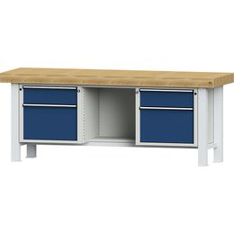 ANKE Schwerlast-Werkbank, Plattenbreite 2250 mm, mit 2 Schubladen und 2 Flügeltüren, Plattenstärke 100 mm