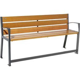 PROCITY Sitzbank SILAOS® aus Holz, mit Rückenlehne, für Senioren, Länge 1800 mm, anthrazitgrau, Eiche-Dekor hell